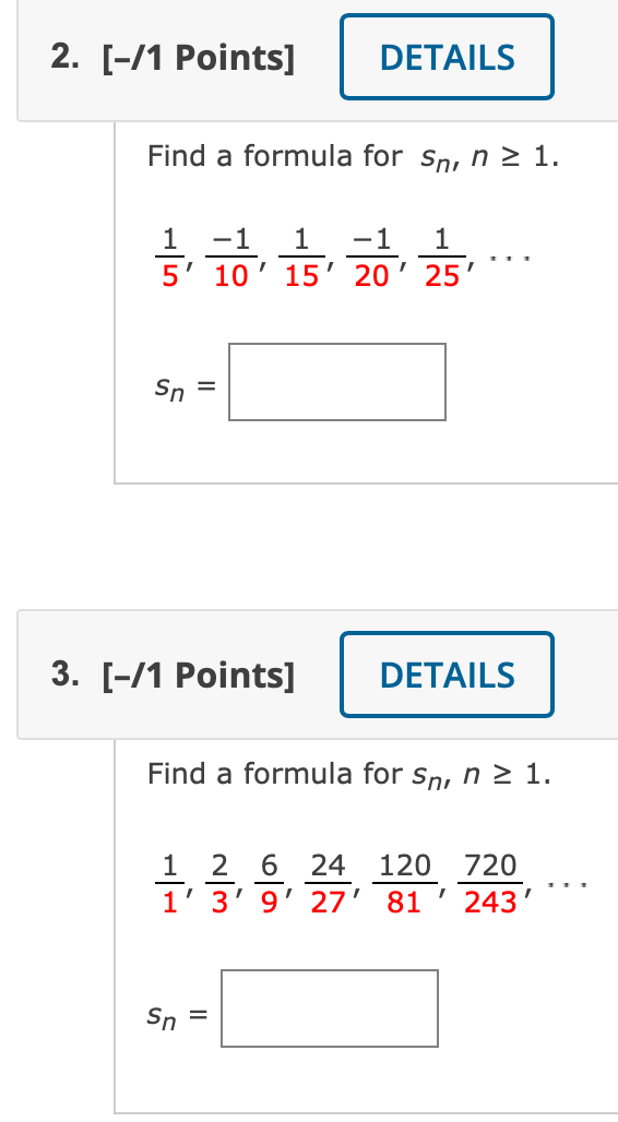 Solved 2. [-/1 Points] DETAILS Find a formula for Sn, n 2 1. | Chegg.com