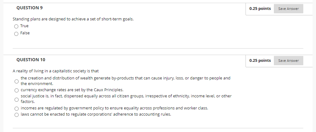Solved QUESTION 9 0.25 points Save Answer Standing plans are | Chegg.com