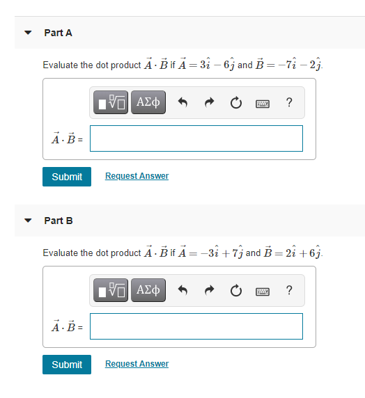 Solved Part A Evaluate the dot product A - B if Ā=3î – 69 | Chegg.com