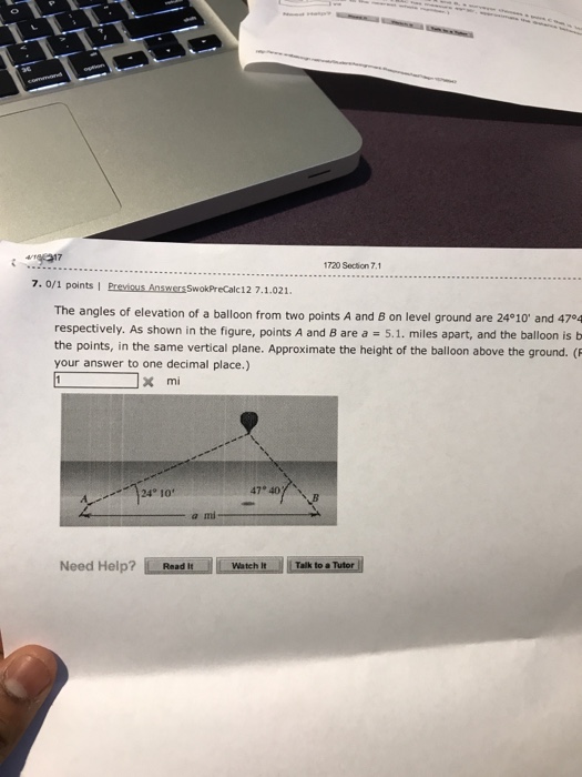 Solved The angles of elevation of a balloon from two points | Chegg.com
