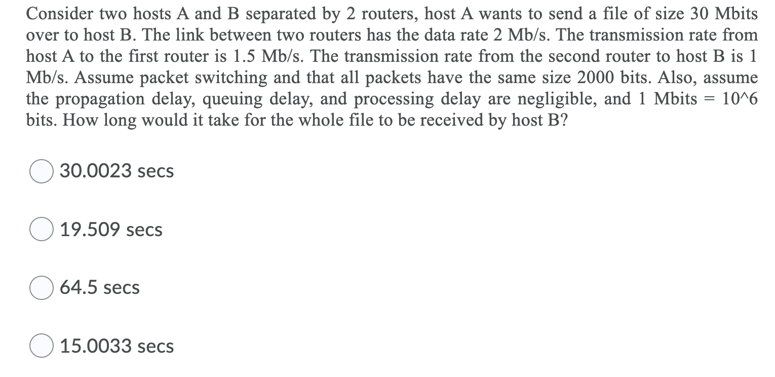 Solved Consider two hosts A and B separated by 2 routers, | Chegg.com