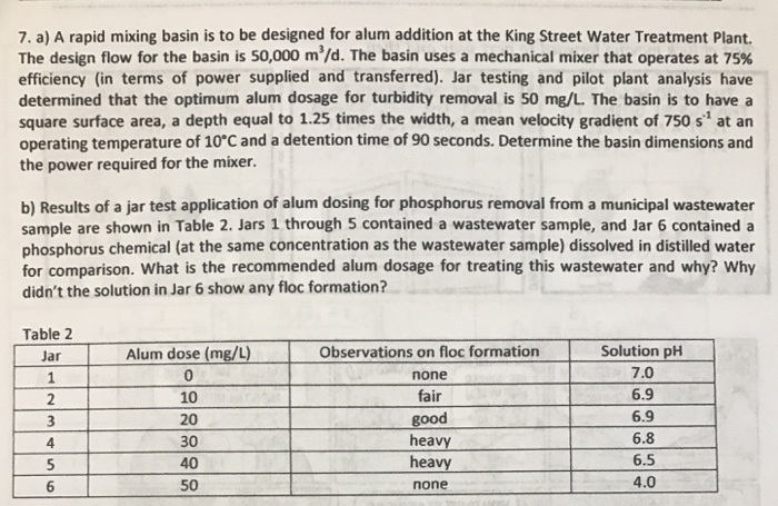 Solved A rapid mixing basin is to be designed for alum | Chegg.com
