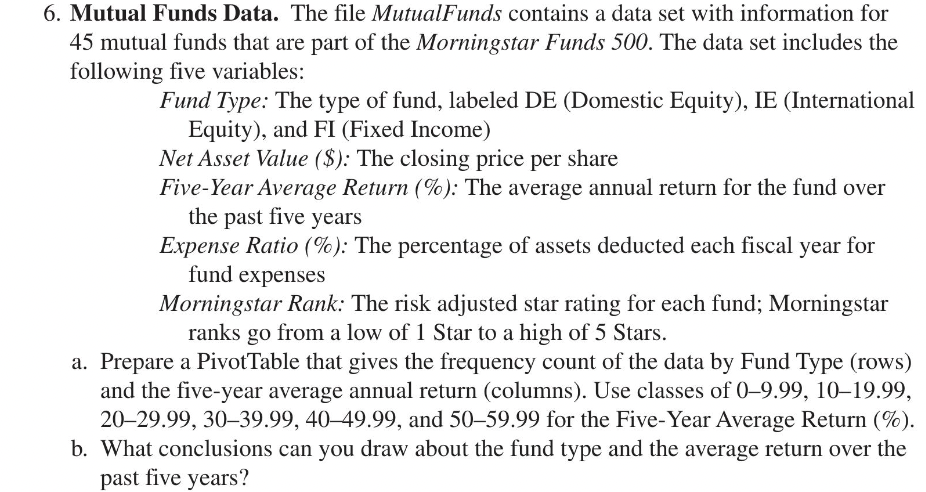 6. Mutual Funds Data. The file MutualFunds contains a | Chegg.com