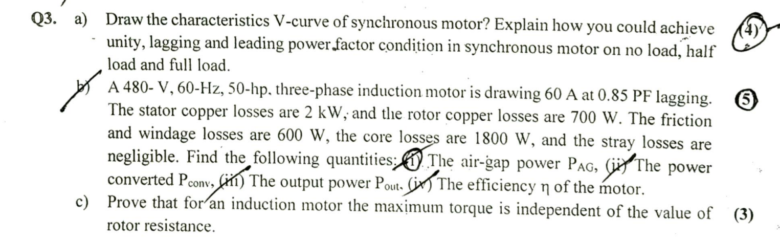 Solved a) Draw the characteristics V-curve of synchronous | Chegg.com