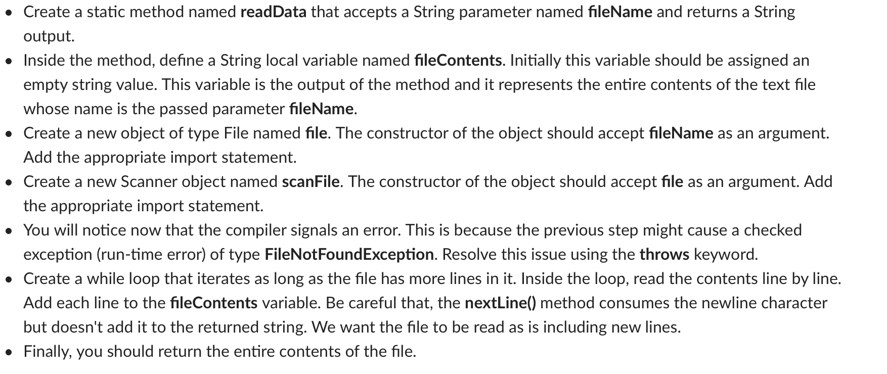 Solved • Create a static method named readData that accepts | Chegg.com