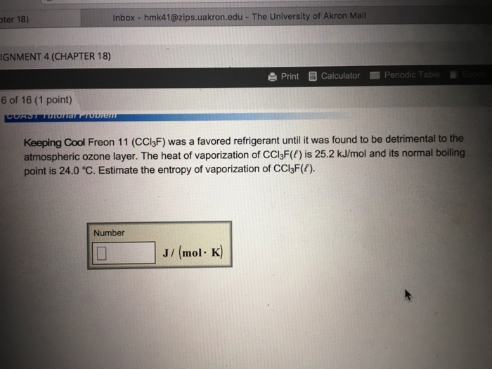 Solved Keeping Cool Freon 11 (CCl_3F) was a favored | Chegg.com