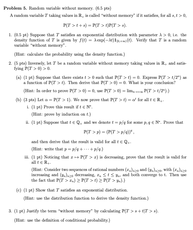 Solved Problem 5. Random variable without memory. (6.5 pts) | Chegg.com