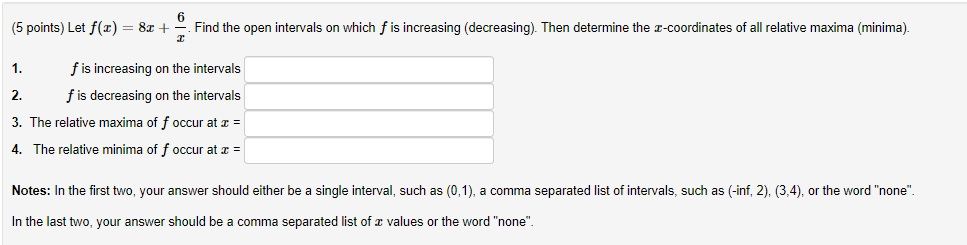 Solved (5 points) Let f(3) = 8x + Find the open intervals on | Chegg.com