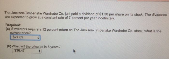 Solved The Jackson-Timberlake Wardrobe Co. just paid a | Chegg.com