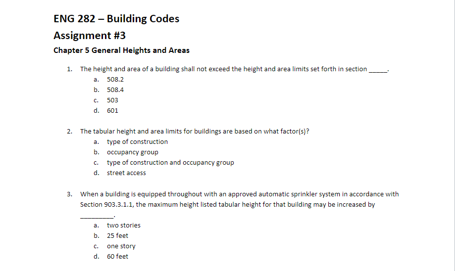 Solved ENG 282 - Building Codes Assignment #3 Chapter 5 | Chegg.com