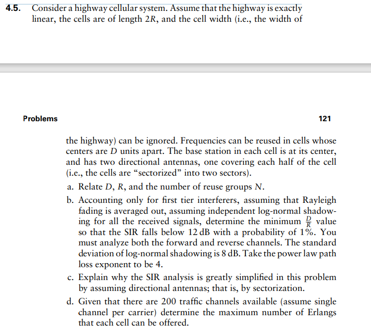 Solved 4.5. Consider a highway cellular system. Assume that | Chegg.com