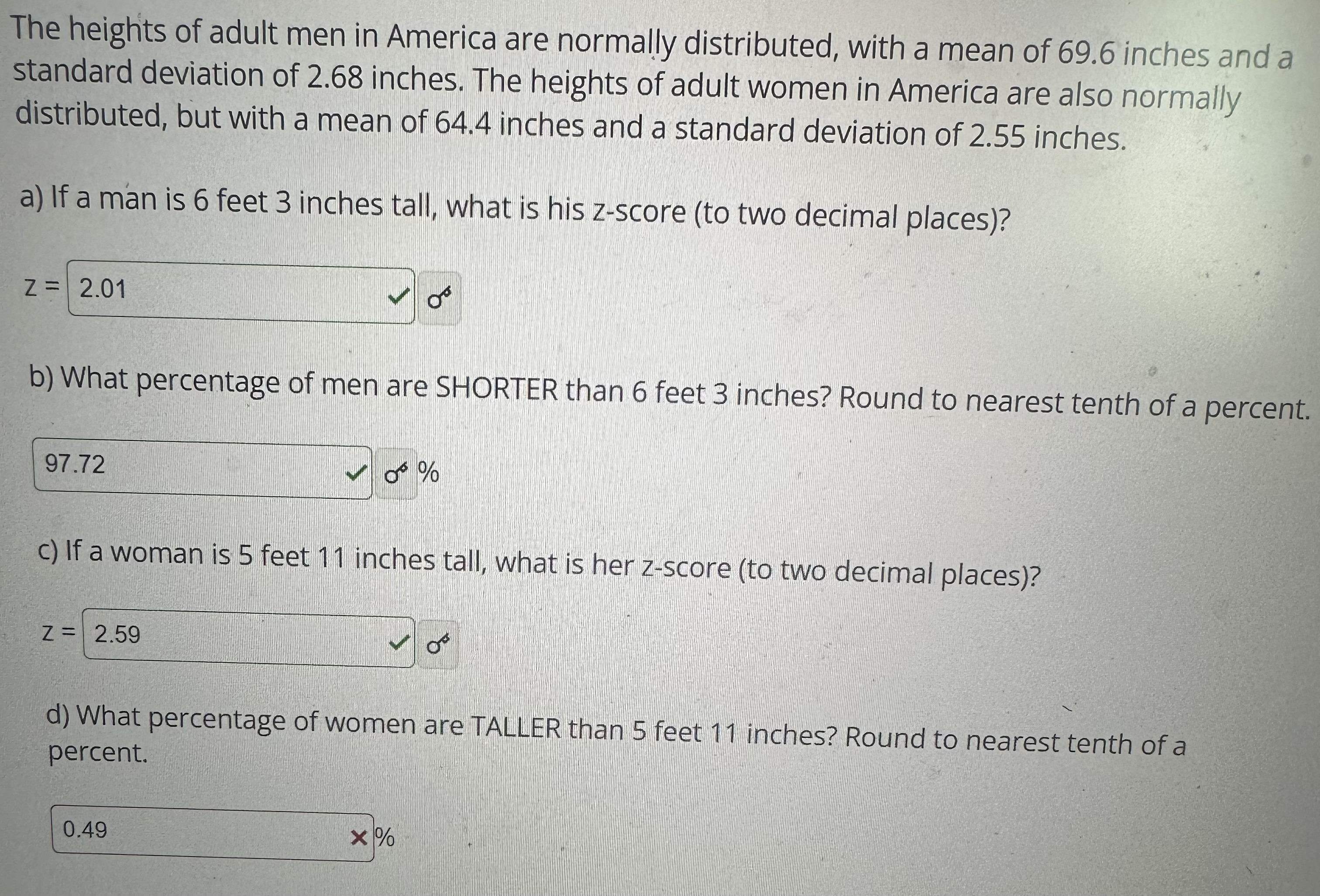 Solved The heights of adult men in America are normally | Chegg.com