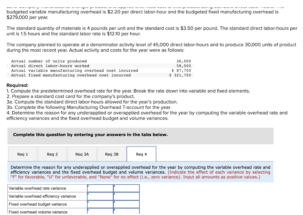 Solved budgeted variable manufacturing overhead is $2.20 per | Chegg.com