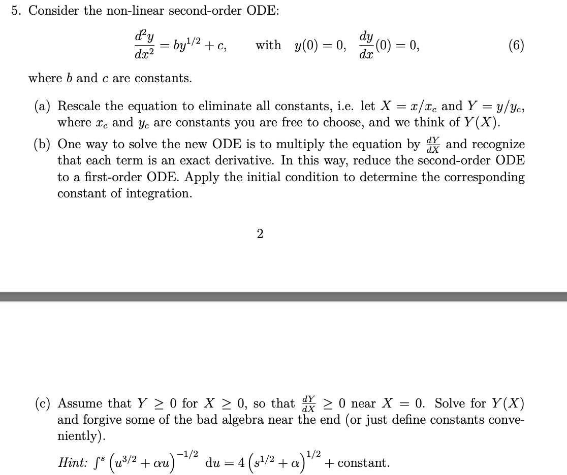 Solved 5. Consider the non-linear second-order ODE: dy day | Chegg.com