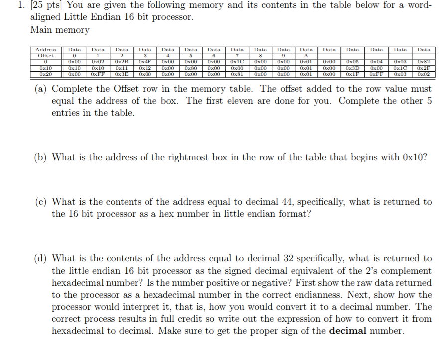 Solved 1. (25 pts] You are given the following memory and | Chegg.com