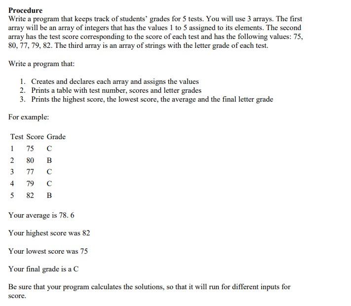 Solved Procedure Write a program that keeps track of | Chegg.com