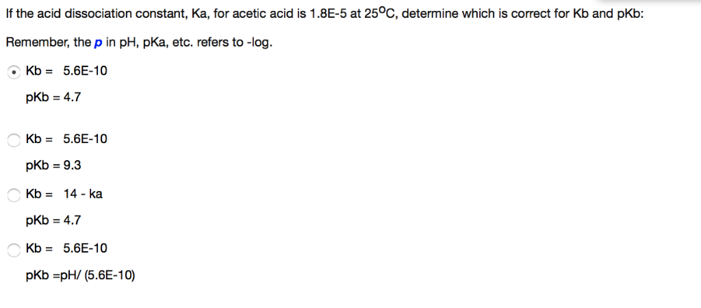 Solved If the acid dissociation constant, Ka, for acetic | Chegg.com