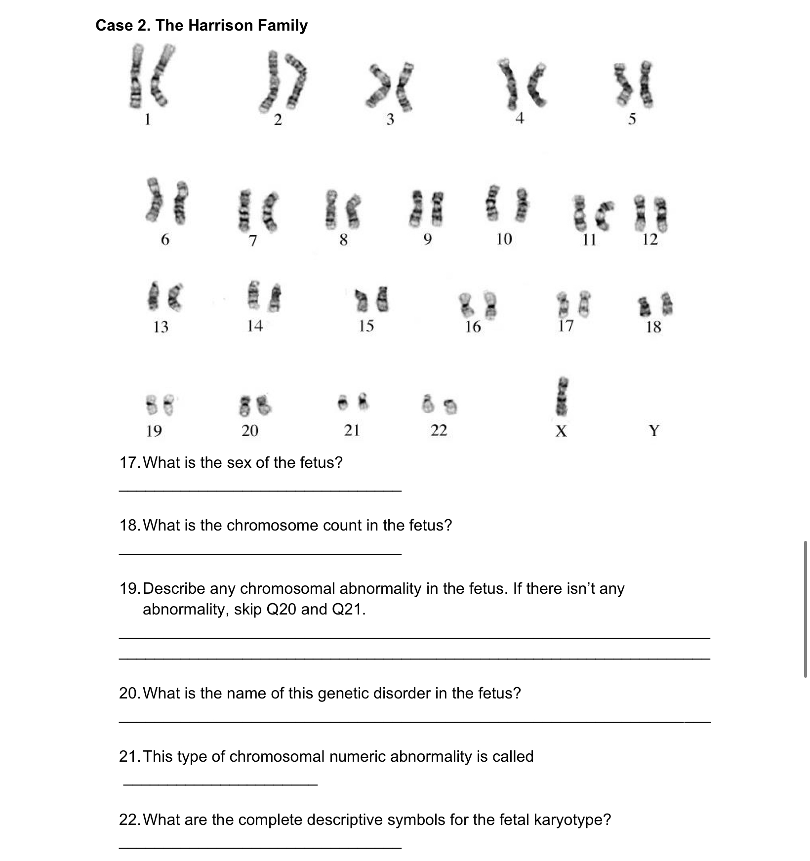 Solved KARYOTYPE ANALYSIS There are 4 case studies available | Chegg.com
