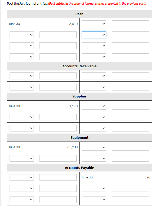 Solved PrepPost the July journal entries. (Post entries in | Chegg.com