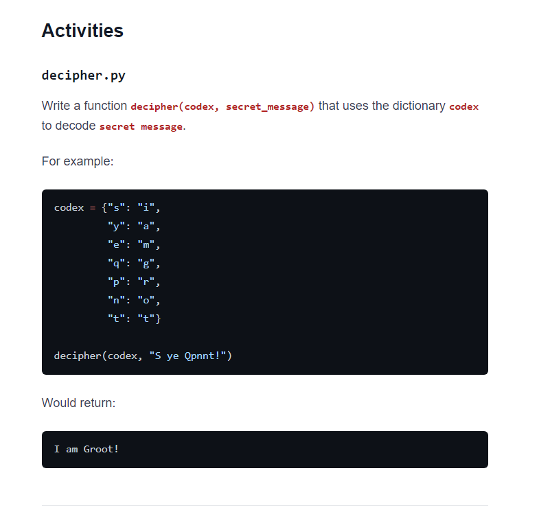 Solved decipher.py Write a function decipher(codex, | Chegg.com Solved decipher.py Write a function decipher(codex, | Chegg.com