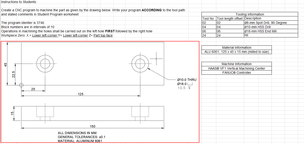 Solved Instructions to Students: Create a CNC program to | Chegg.com