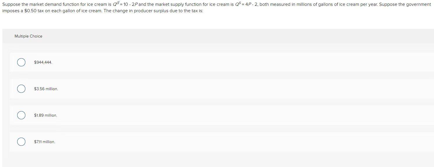 Solved Suppose the market demand function for ice cream is | Chegg.com