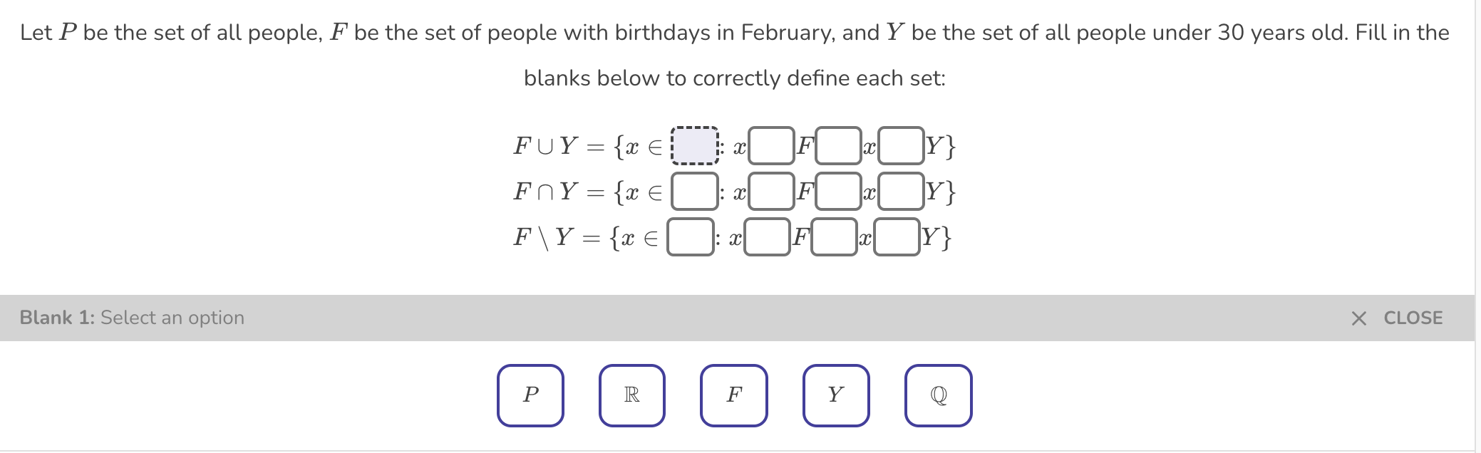 Solved Let P ﻿be the set of all people, F ﻿be the set of | Chegg.com
