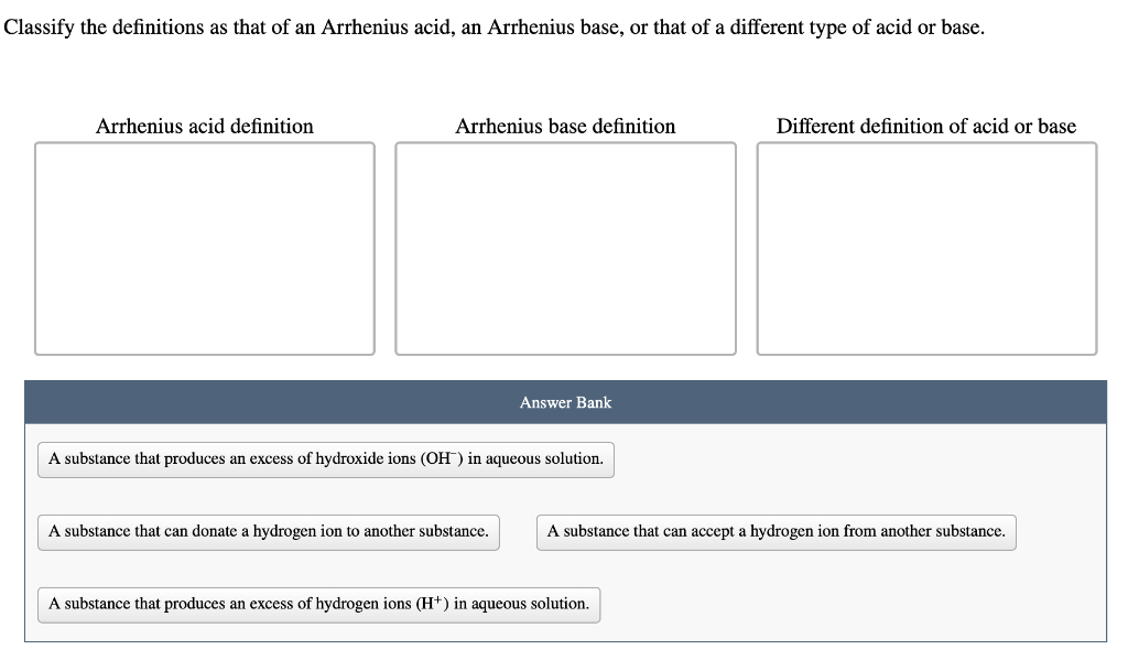 Solved Classify the definitions as that of an Arrhenius | Chegg.com