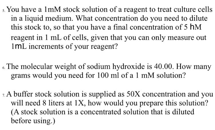 Solved s. You have a lmM stock solution of a reagent to | Chegg.com