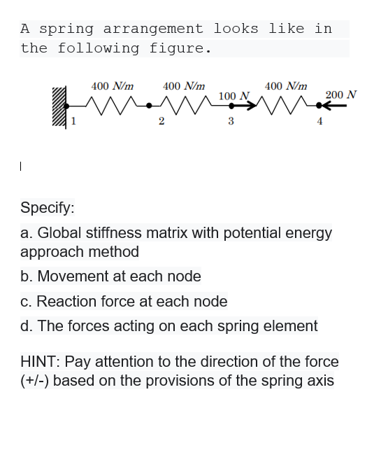 Solved A spring arrangement looks like in the following | Chegg.com