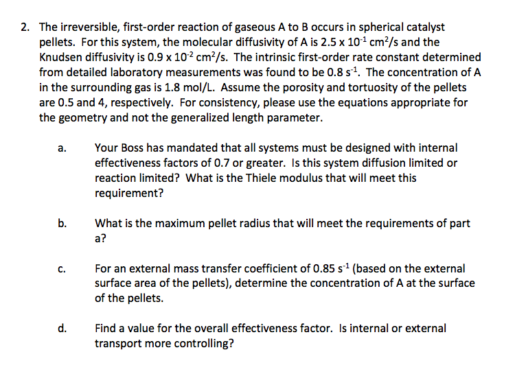 2. The irreversible, first-order reaction of gaseous | Chegg.com