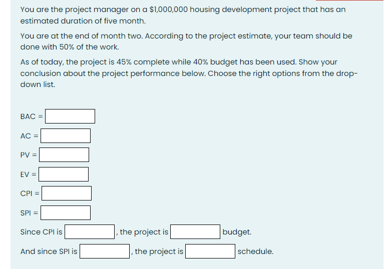 Solved You are the project manager on a $1,000,000 housing | Chegg.com