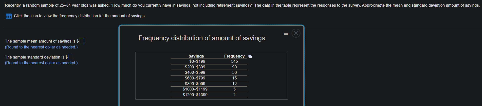 Solved Click the icon to view the frequency distribution for | Chegg.com