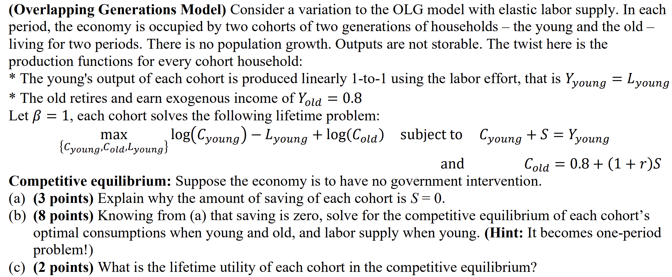 (Overlapping Generations Model) Consider a variation | Chegg.com