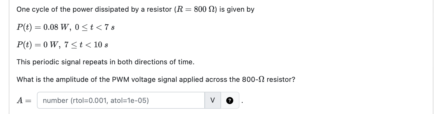 Solved One cycle of the power dissipated by a resistor | Chegg.com