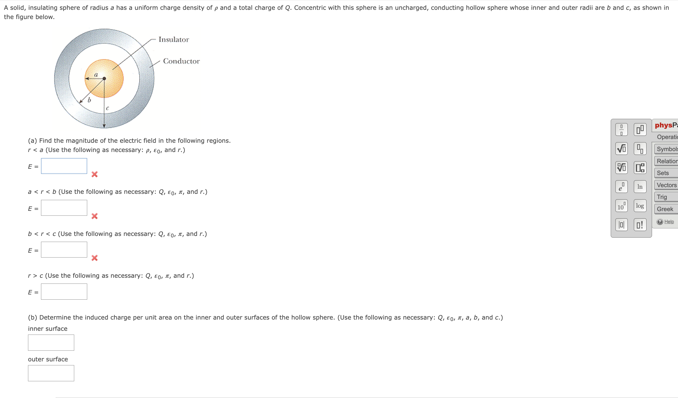 Solved A solid, insulating sphere of radius a has a uniform | Chegg.com