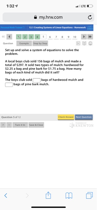 Solved 1:32 a my.hrw.com 12.1 Creating Systems of Linear | Chegg.com