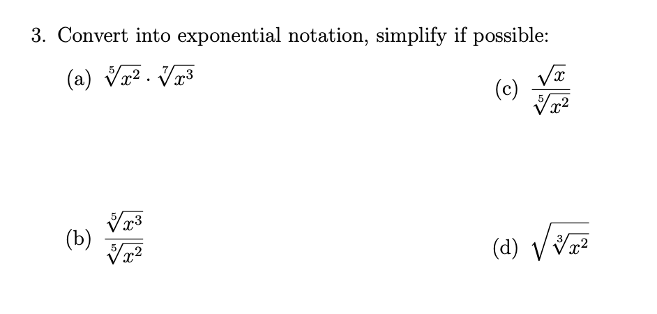 Solved 3. Convert into exponential notation, simplify if | Chegg.com