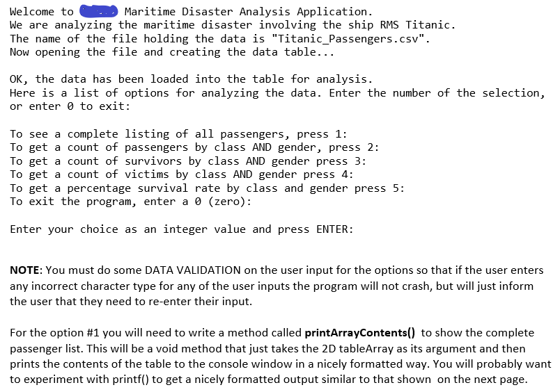 Welcome to Maritime Disaster Analysis Application. We | Chegg.com
