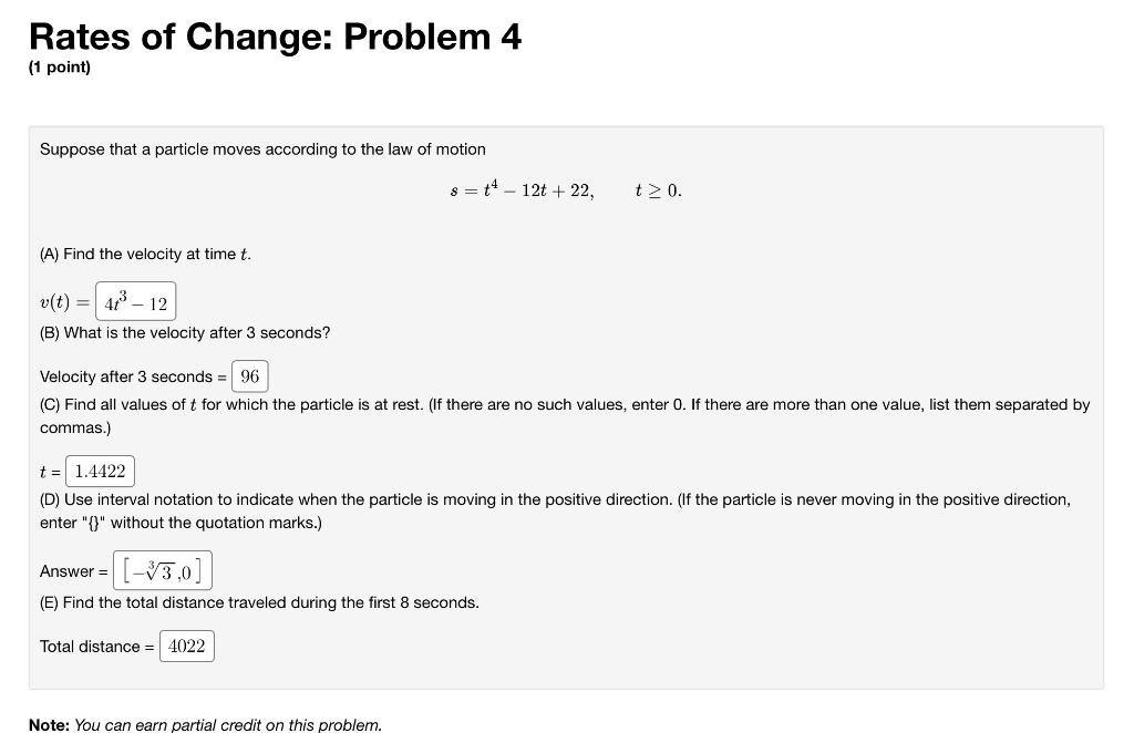 Solved Rates of Change: Problem 4 (1 point) Suppose that a | Chegg.com