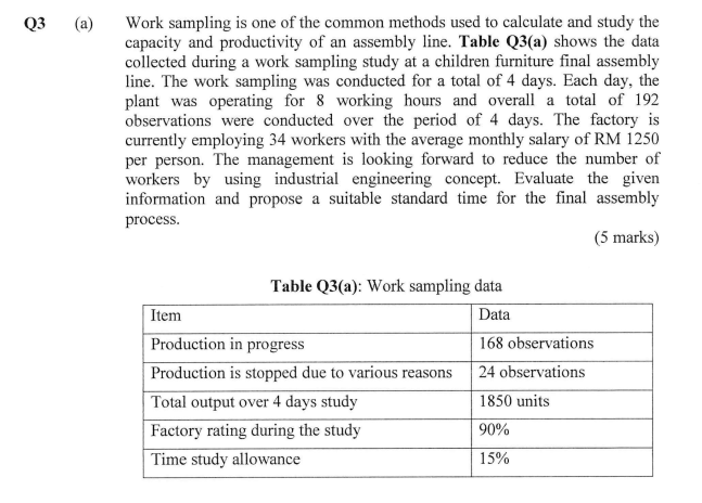 Solved Q3 (a) Work sampling is one of the common methods | Chegg.com