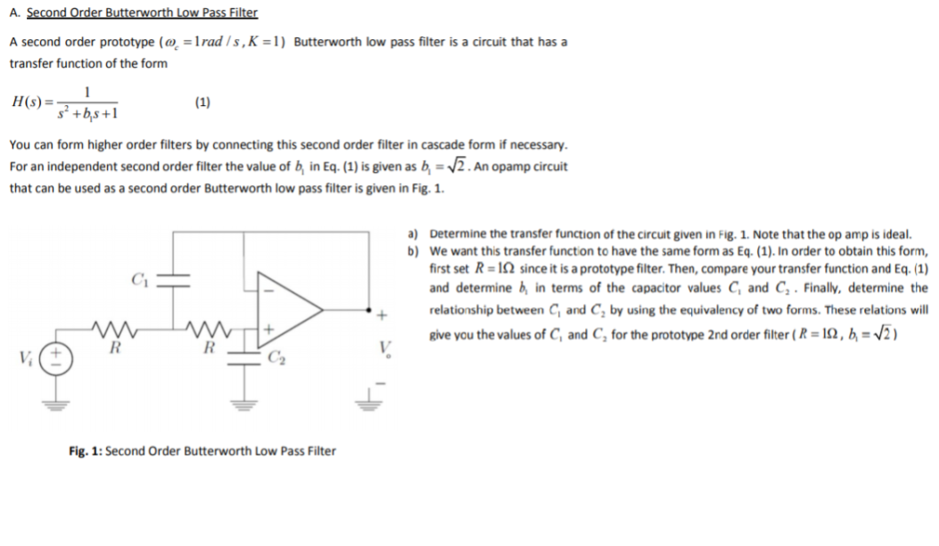 Solved A. Second Order Butterworth Low Pass Filter A second | Chegg.com