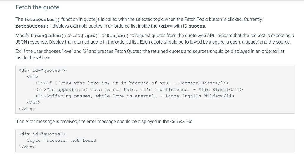 9.11 LAB: Quote web API (jQuery) In this lab, you | Chegg.com