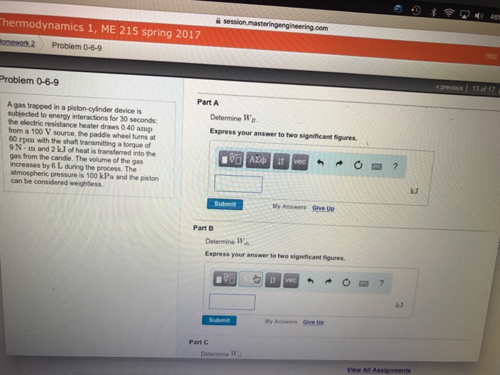Solved hermodynamics 1, ME 215 spring 2017 session mast | Chegg.com