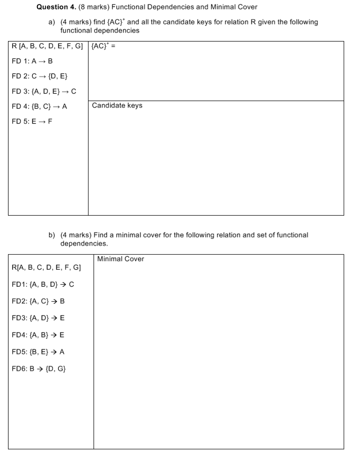 Solved Question 4. (8 marks) Functional Dependencies and | Chegg.com Solved Question 4. (8 marks) Functional Dependencies and | Chegg.com