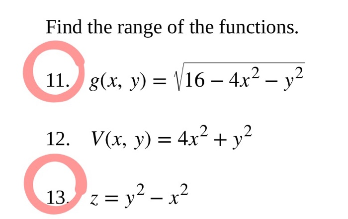 Solved Find the range of the functions 11. 8,16 -4x2-y' 12. | Chegg.com
