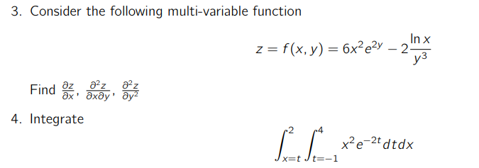 Solved 3. Consider the following multi-variable function | Chegg.com