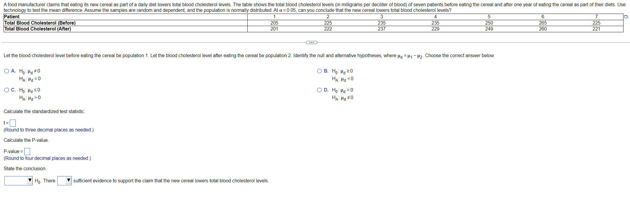 Solved A. \\( \\mathrm{H}_{0}: \\mu_{\\mathrm{d}} \\neq 0 | Chegg.com