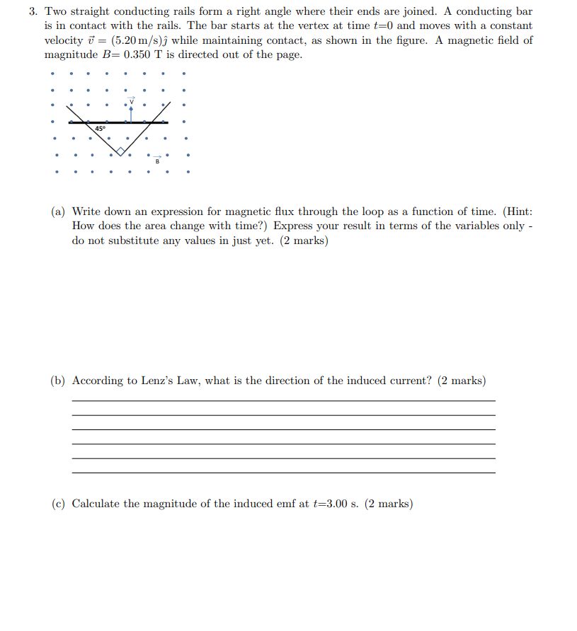 Solved 3. Two straight conducting rails form a right angle | Chegg.com