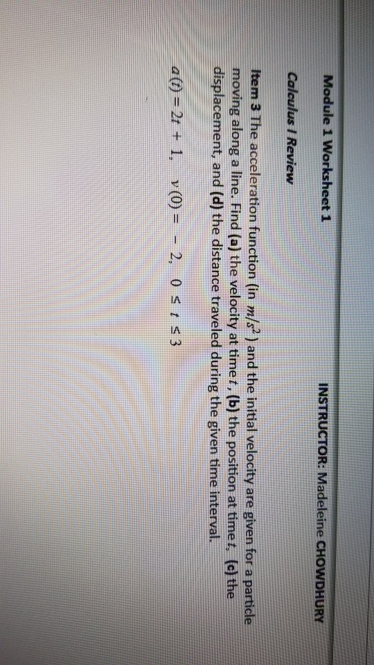 Solved Module 1 Worksheet 1 INSTRUCTOR: Madeleine CHOWDHURY | Chegg.com